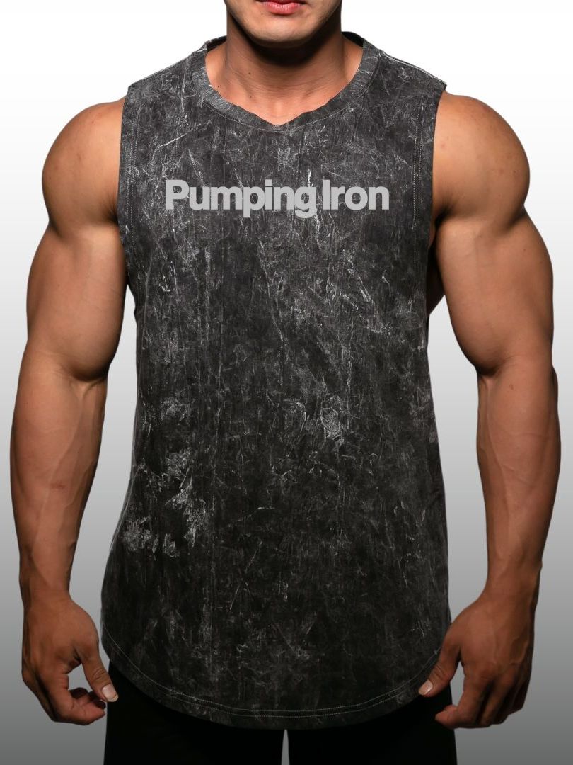 PUMPING IRON เสื้อแขนกุดผ้าฝ้าย Stonewashed Gym Muscle Shirt | Shopee ...