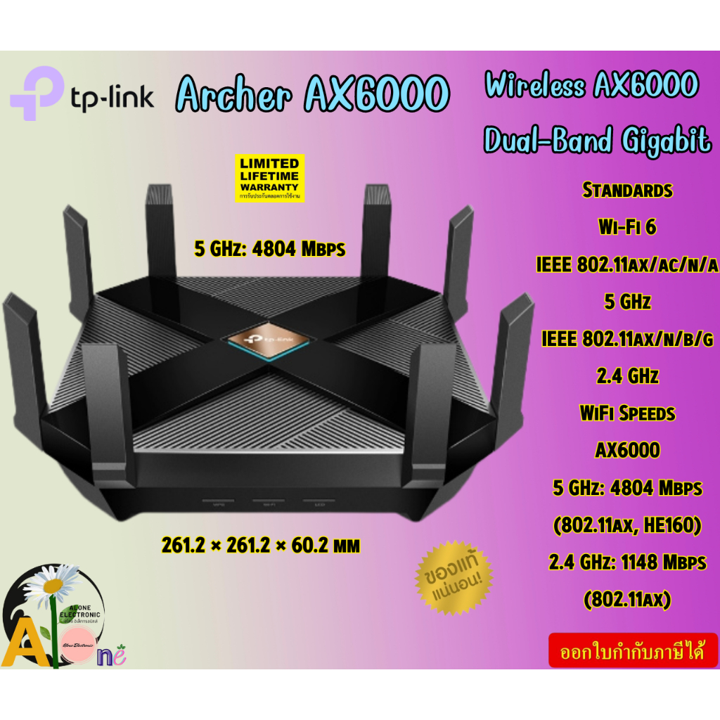 TP-LINK เร้าเตอร์ Router Archer AX6000 Wireless AX6000 Dual-Band Gigabit 2.4GHz and 5GHz รับ ...