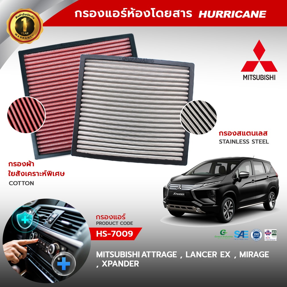 HURRICANE กรองแอร์ผ้าแดง & สแตนเลส Mitsubishi ( Attrage , Lancer EX ...