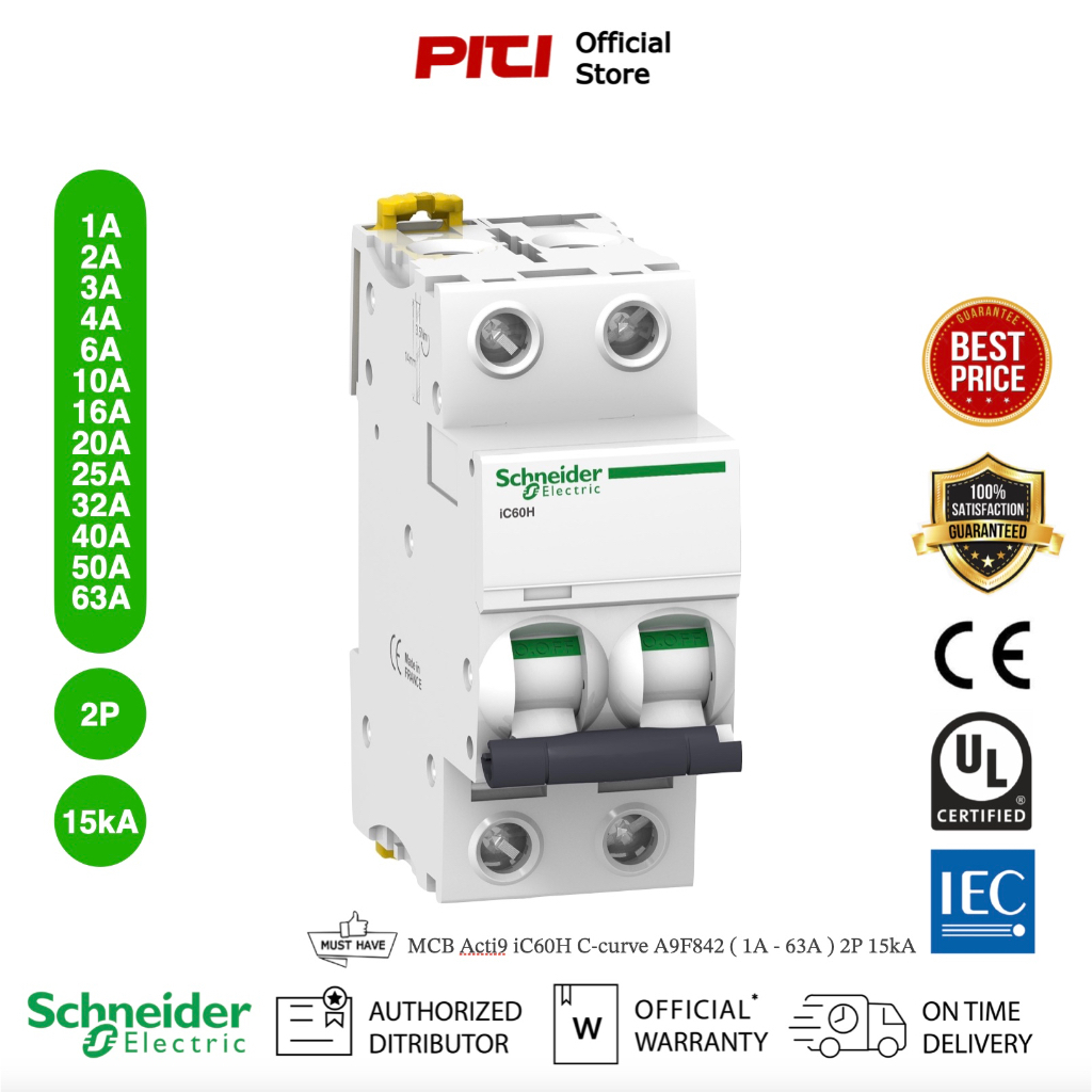 Schneider MCB A9F84232 32A 2P iC60H C-curve Acti9 Miniature Circuit Breaker เซอร์กิตเบรกเกอร์ ...