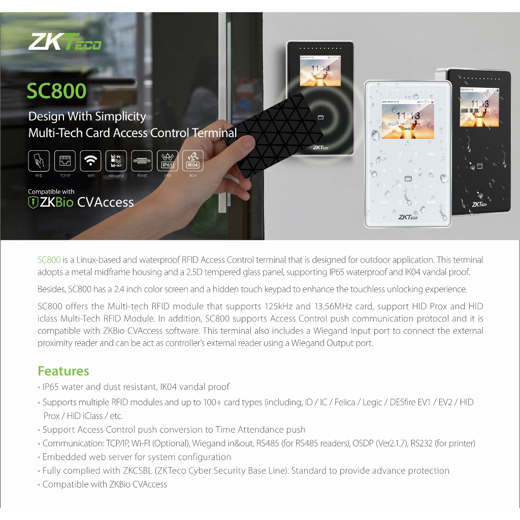 ZKTeco SC800 ทาบบัตรเปิดประตู ใช้กับกลอนแม่เหล็ก กลอนไฟฟ้าทุกชนิด ใช้บันทึกเวลาทำงาน | Shopee ...