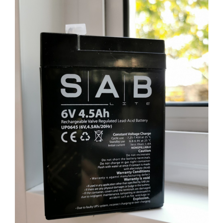 Battery UPS 4.5Ah 6V แบต UPS แบตเตอรี่สำรองไฟ SAB by'Spa' แบตโซล่าเซลล์ ...