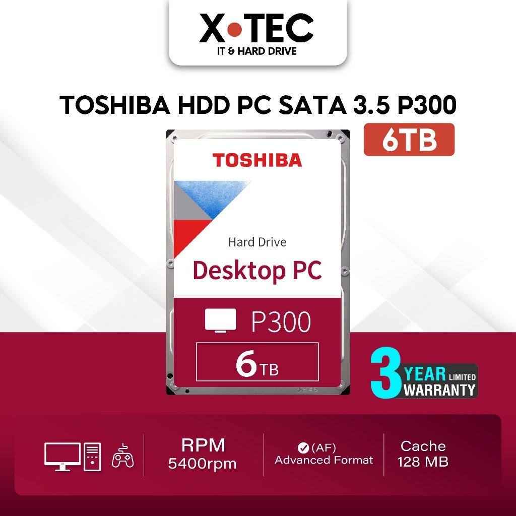 Toshiba PC HDD (6TB) TSB INT 3.5"(P300) 6TB 5400rpm128MB SATA(RB ...