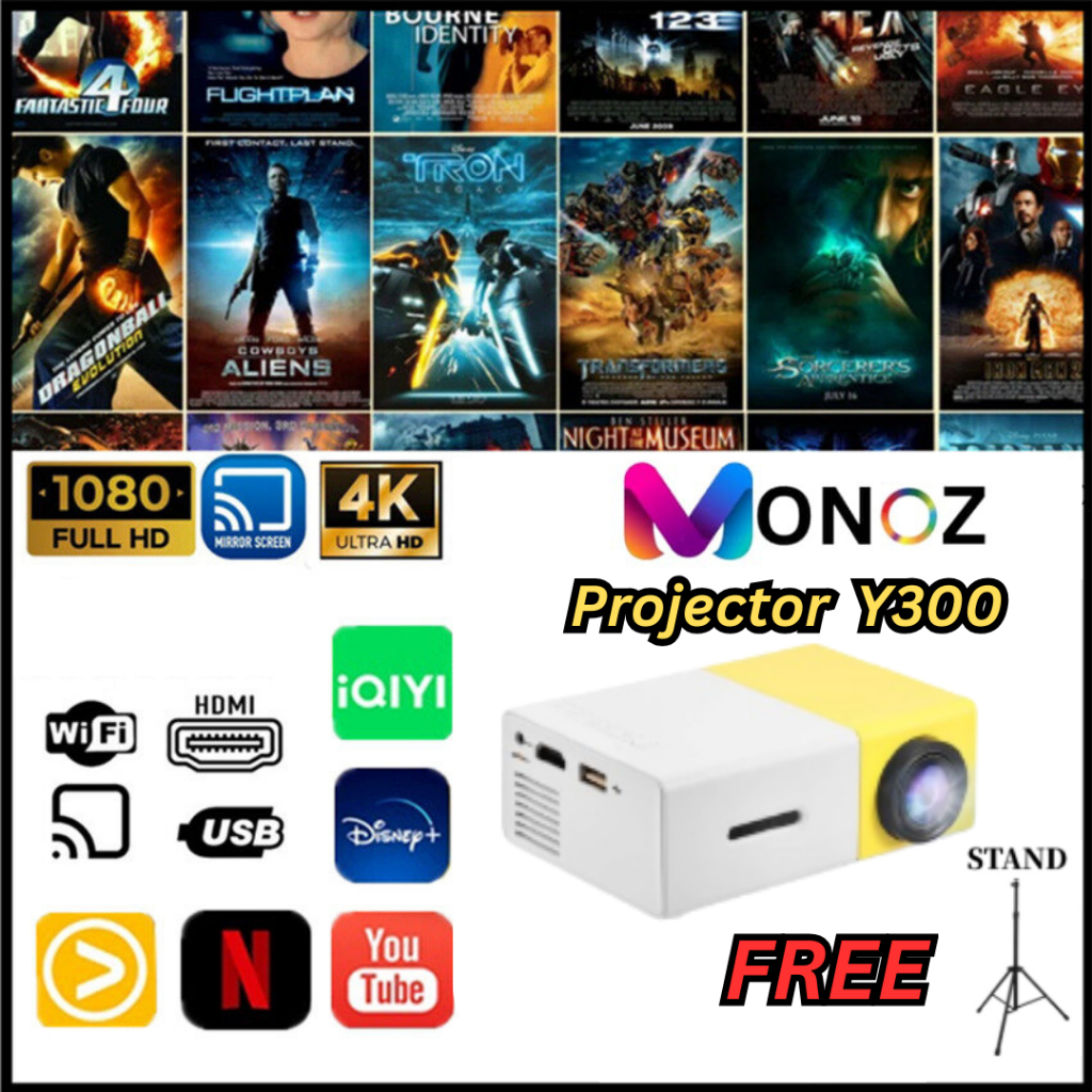 MONOZ Y300 Projector Android 9.0 LED Full HD WiFi โปรเจคเตอร์พกพา มินิ ...