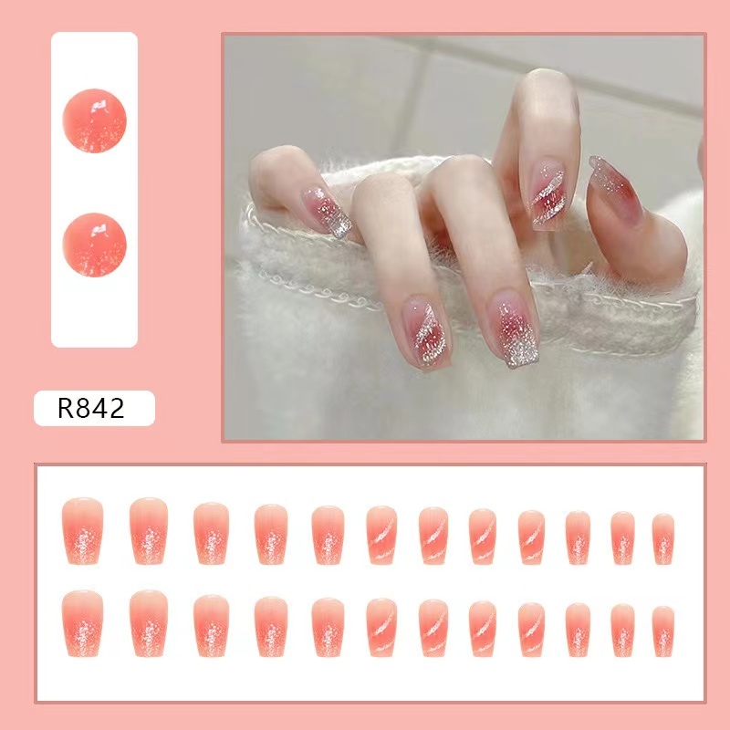 【สินค้าใหม่】เล็บปลอม R842 กล่องละ 24 ชิ้น พร้อมกาว เล็บปลอมกันน้ำ เล็บ ...