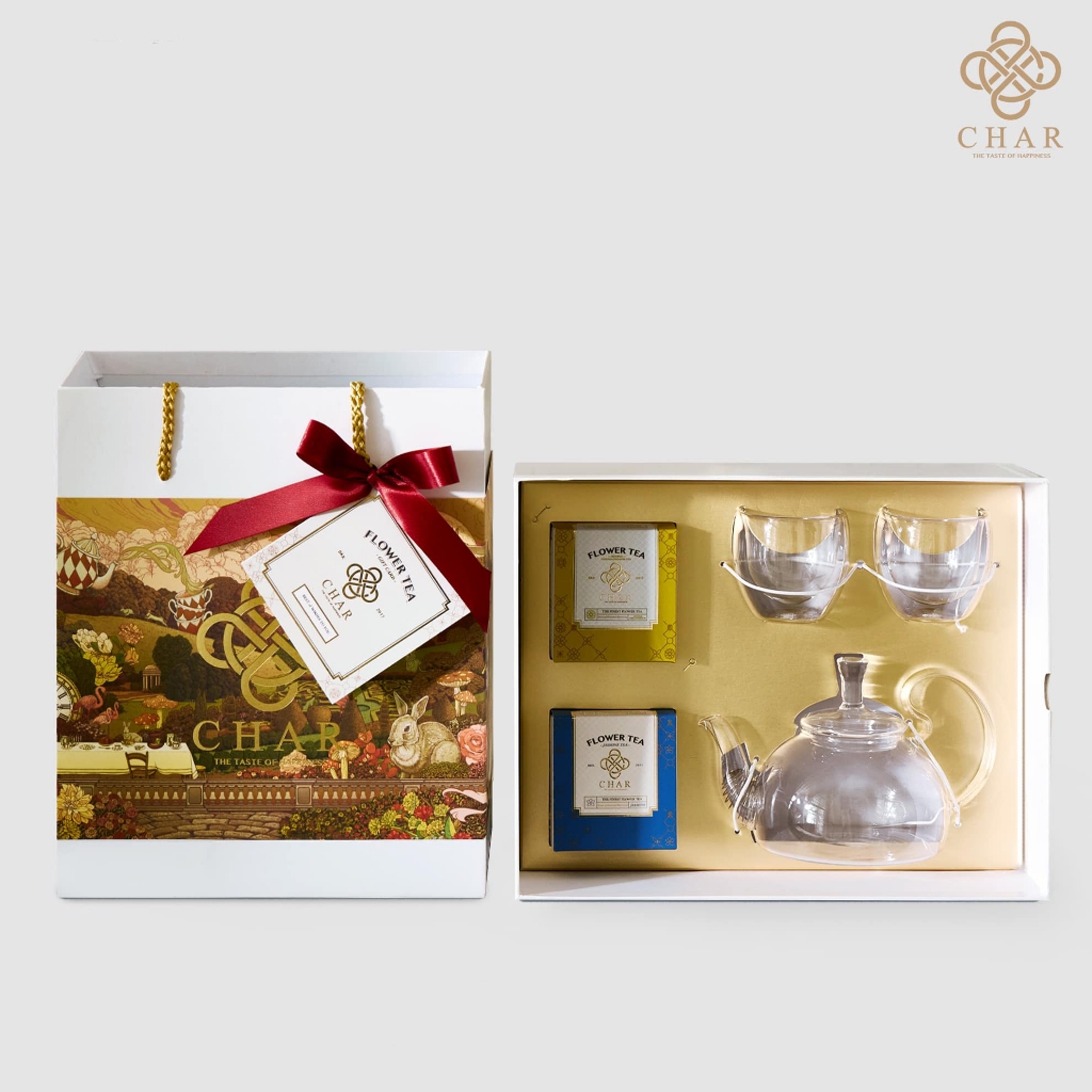 CHAR Premium Box Set B (ชุดชาดอกไม้ x2) + กาน้ำชา/ แก้วสองชั้น | ชุด ...