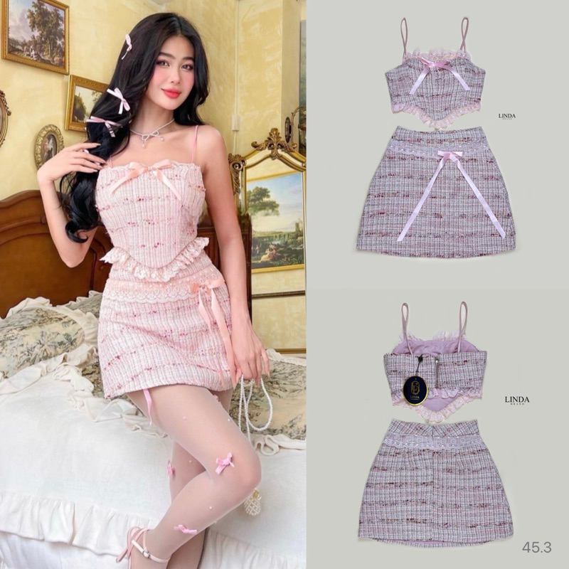 M3 งานป้าย Linda Set ชุดเซ็ตกระโปรงสั้นผ้าทวีต สำหรับผู้หญิง เสื้อผ้า ...