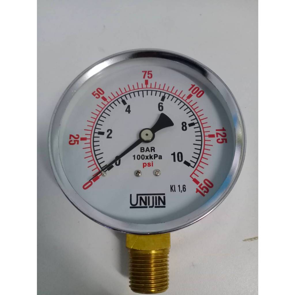 UNIJIN Pressure Gauge Model P110(A) 6" 1/2"BSPT เกลียวออกล่าง แบบไม่มีน้ำมัน 0-10BAR | Shopee ...