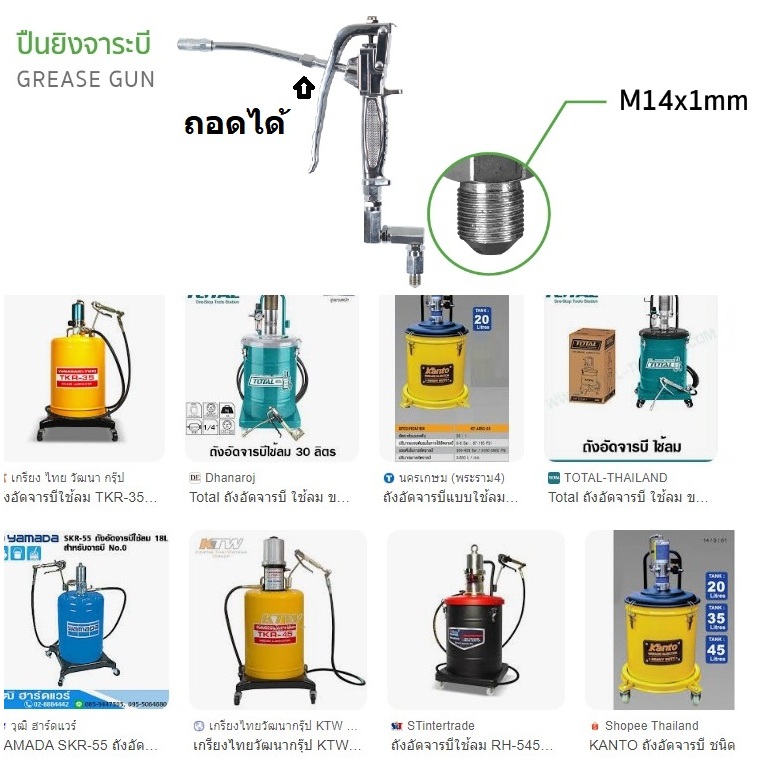 รุ่นงานหนัก สีเงิน SM-GREASE-G ปืนยิงจารบี ปืนอัดจารบี สำหรับ แบบ ถัง ...