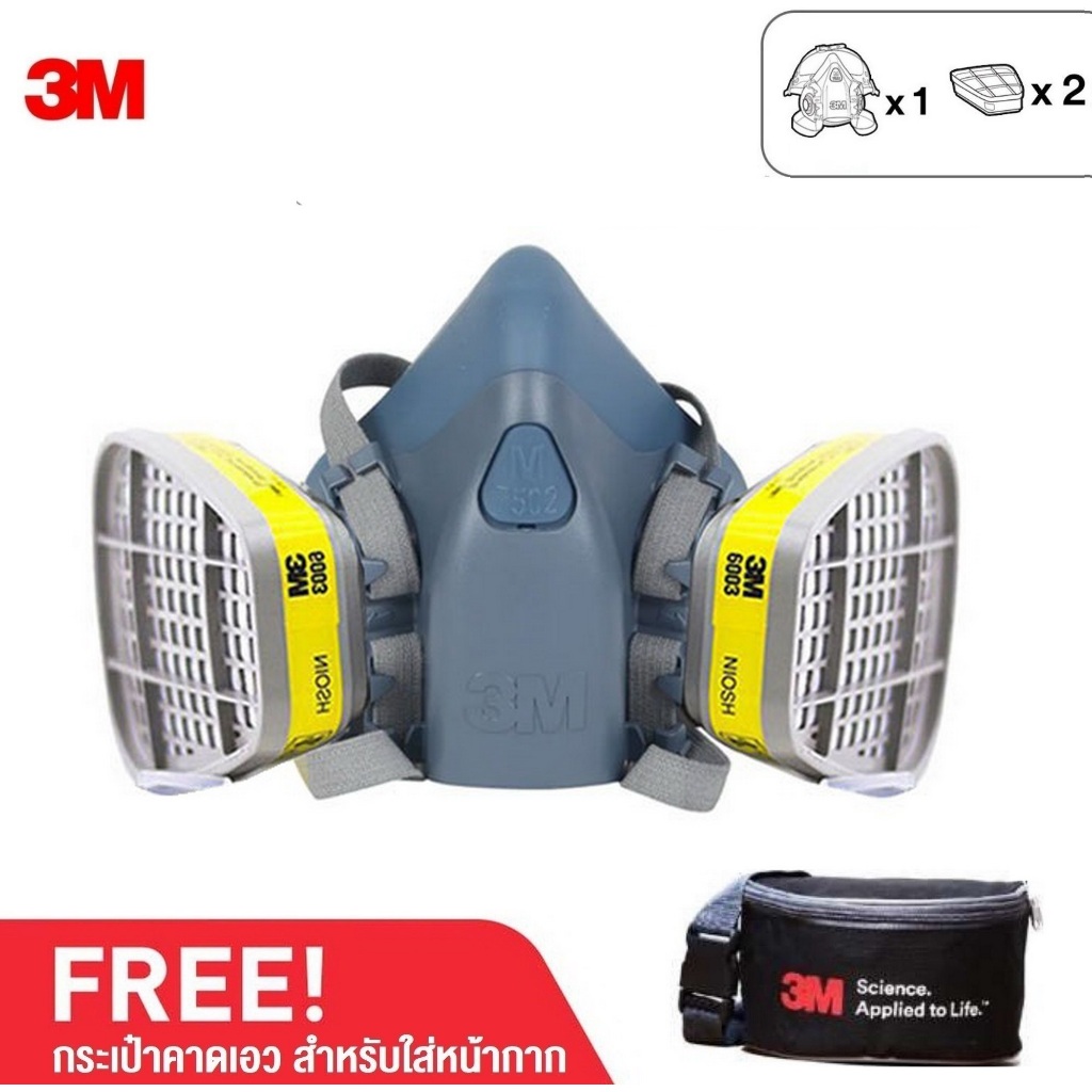 3M หน้ากากครึ่งหน้าชนิดไส้กรองคู่ 7501 7502 7503 พร้อมตลับกรอง 6003 ...
