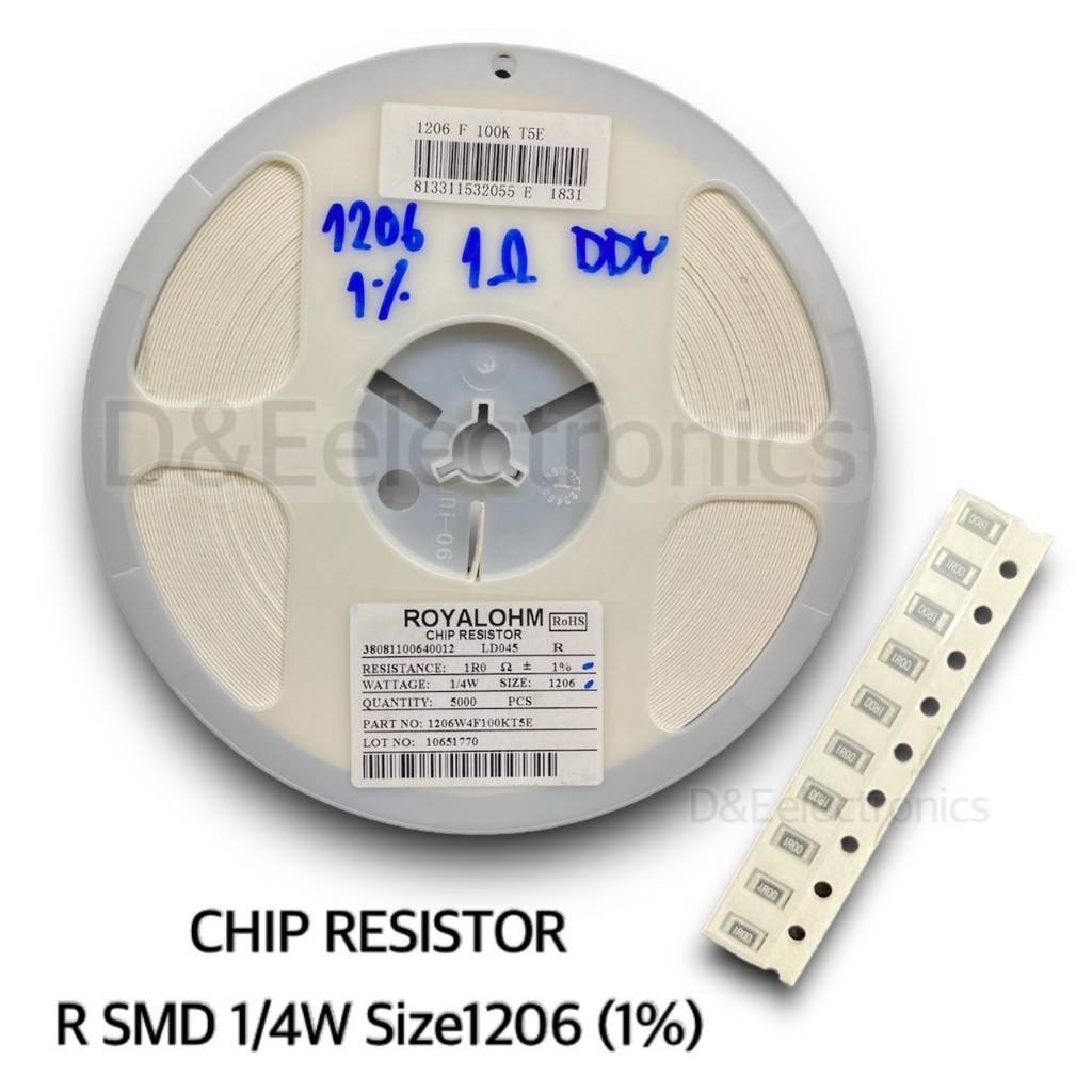 CHIP RESISTOR R SMD ชิป ตัวต้านทานขนาด 1/4w Size1206 1% (จำนวน 100 ตัว ...