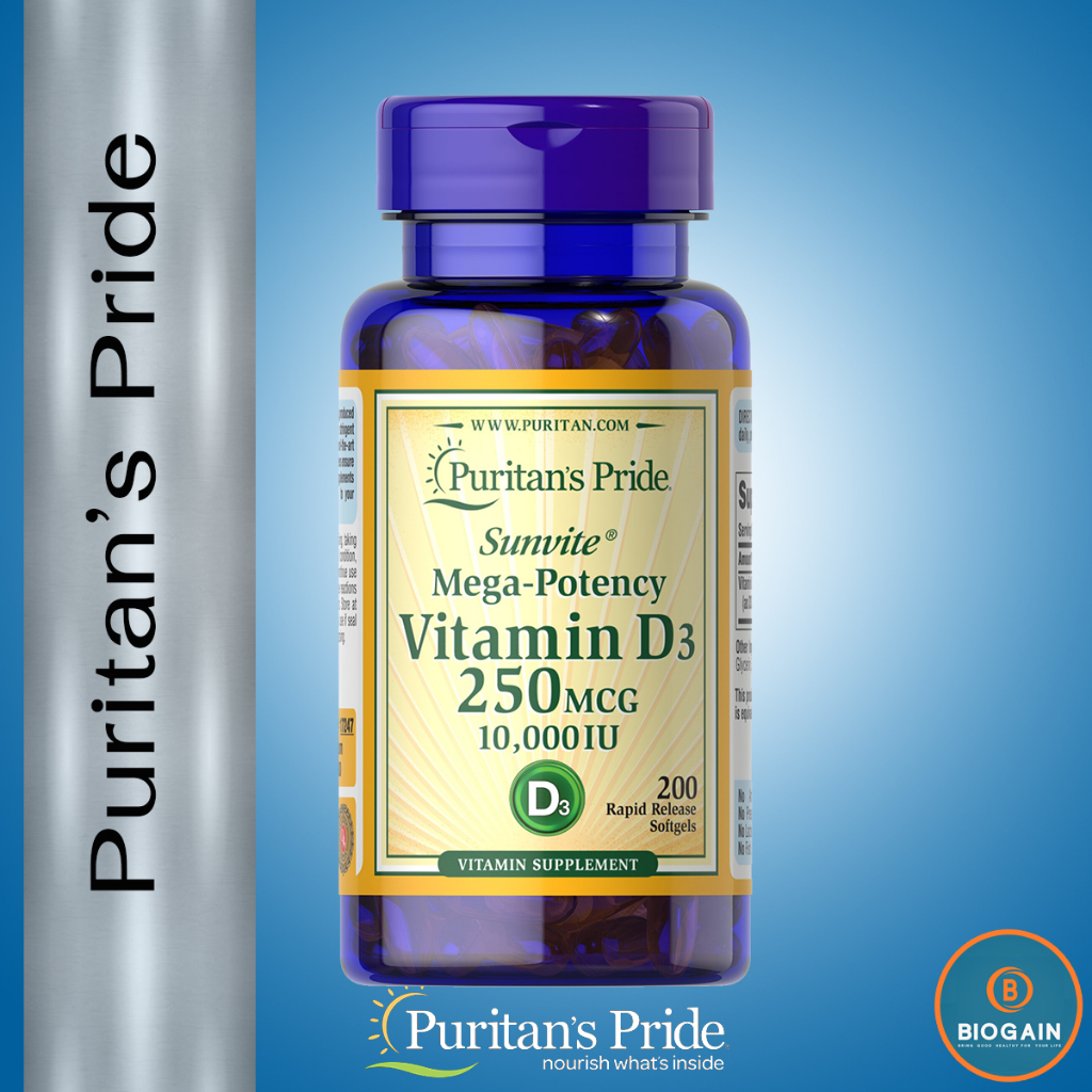 Puritan's Pride Vitamin D3 250 mcg (10,000 IU) / 200 Softgels | Shopee Thailand