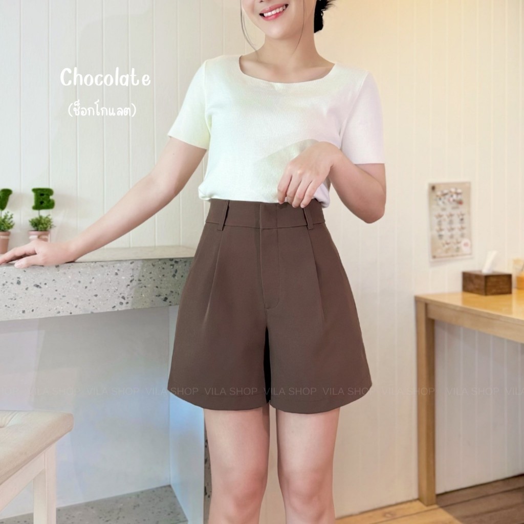 Vi03 กางเกงขาสั้นพรางหุ่น ซิปหน้า ตะขอหน้า งานตัด VILA | Shopee Thailand