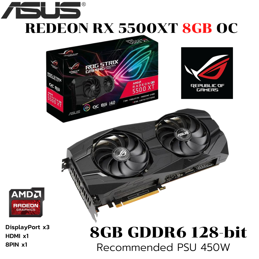 VGA (การ์ดแสดงผล) ASUS ROG STRIX RX5500XT GAMING - 8GB GDDR6 | Shopee ...
