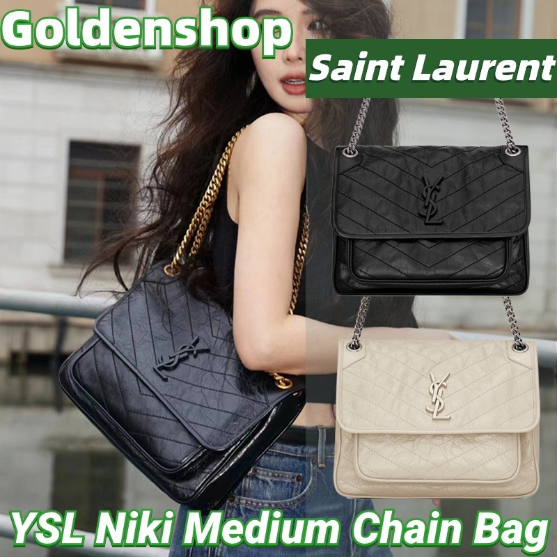 🍒Yves Saint Laurent/YSL Niki Medium Chain Bag Vintage Leather🍒อีฟส์แซงต์โลรองต์ กระเป๋าสะพาย ...