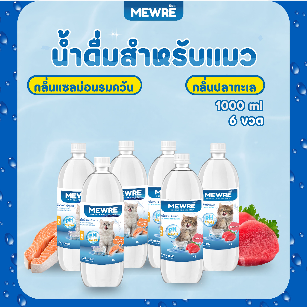 Mewre มิวเร่ •น้ำดื่มสำหรับแมว น้ำแมว คละกลิ่น 6 ขวด• ขนาด 1L. (S1000 x 3 + F1000 x 3) | Shopee ...