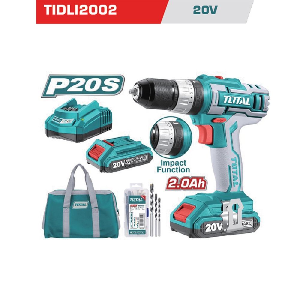 TOTAL สว่านไขควงกระแทก20V.3/8 ปรับซ้าย-ขวา #TIDLI2002 | Shopee Thailand