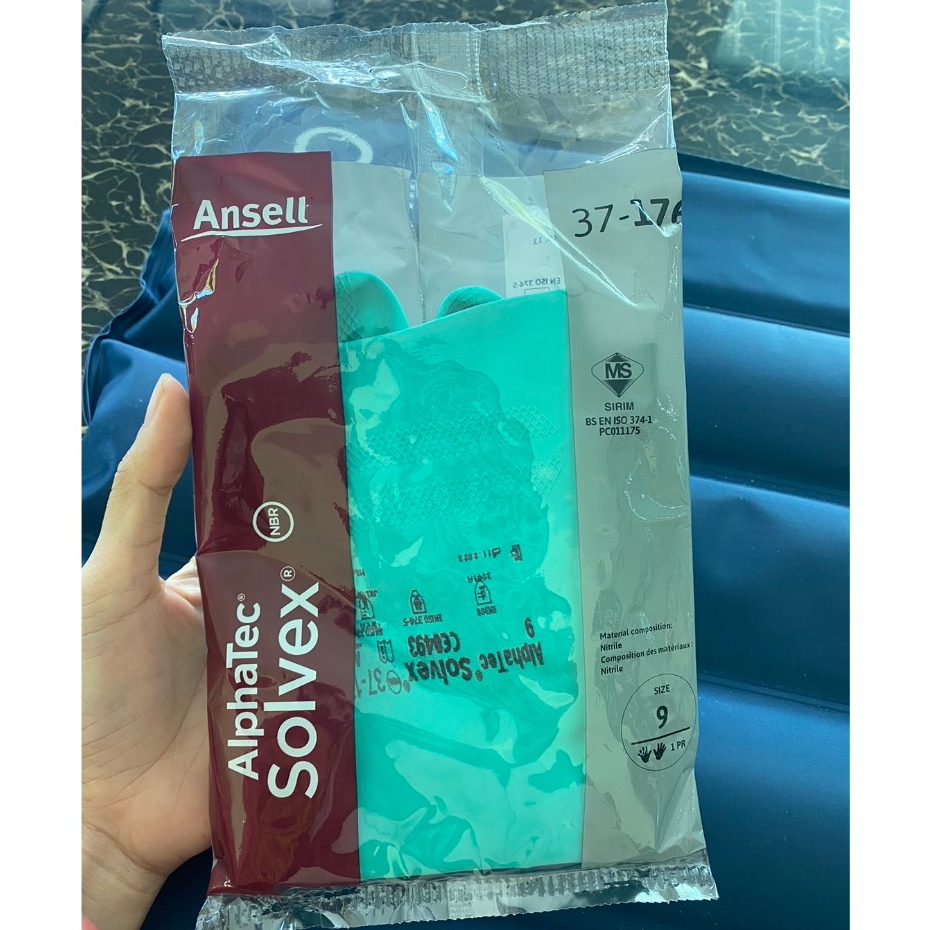 ถุงมือกันสารเคมี Ansell รุ่น AlphaTec Solvex 37-176 ยาว 13 นิ้วไม่มีซับใน หนา 0.38 mm ทำจากยางไน ...