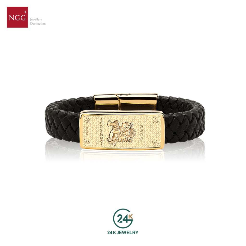 NGG 24K Jewelry Ganesha 965 gold leather bracelet collection กำไลหนัง ...
