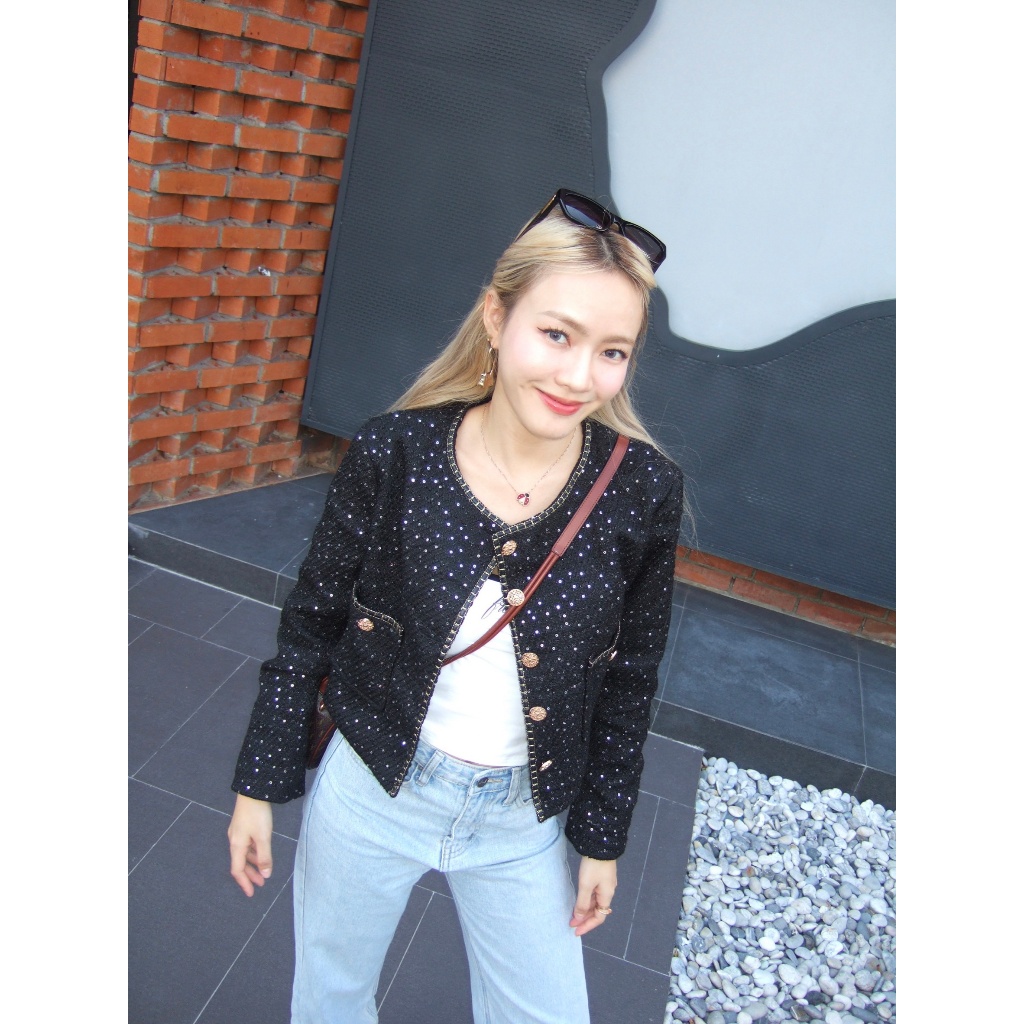 TWOMORROW l Tweed Jacket สีดำ ดีเทลแน่น ปักเลื่อมทั้งตัว ลุคออกงาน ...