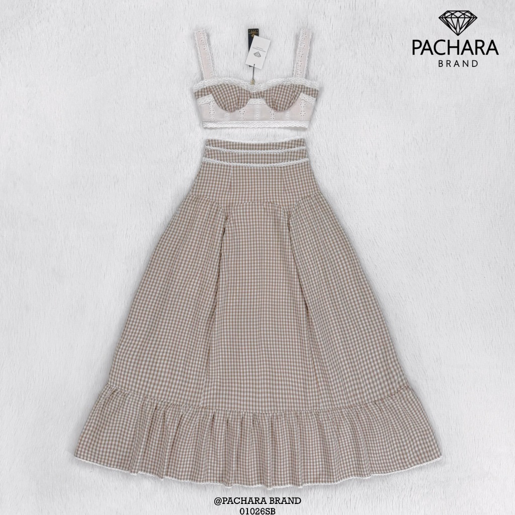 PACHARA เซ็ต 2 ชิ้น เสื้อครอปสายเดี่ยวสีน้ำตาลลายสก็อต (*สอบถามสต๊อกก่อนกดสั่งน๊า) | Shopee Thailand