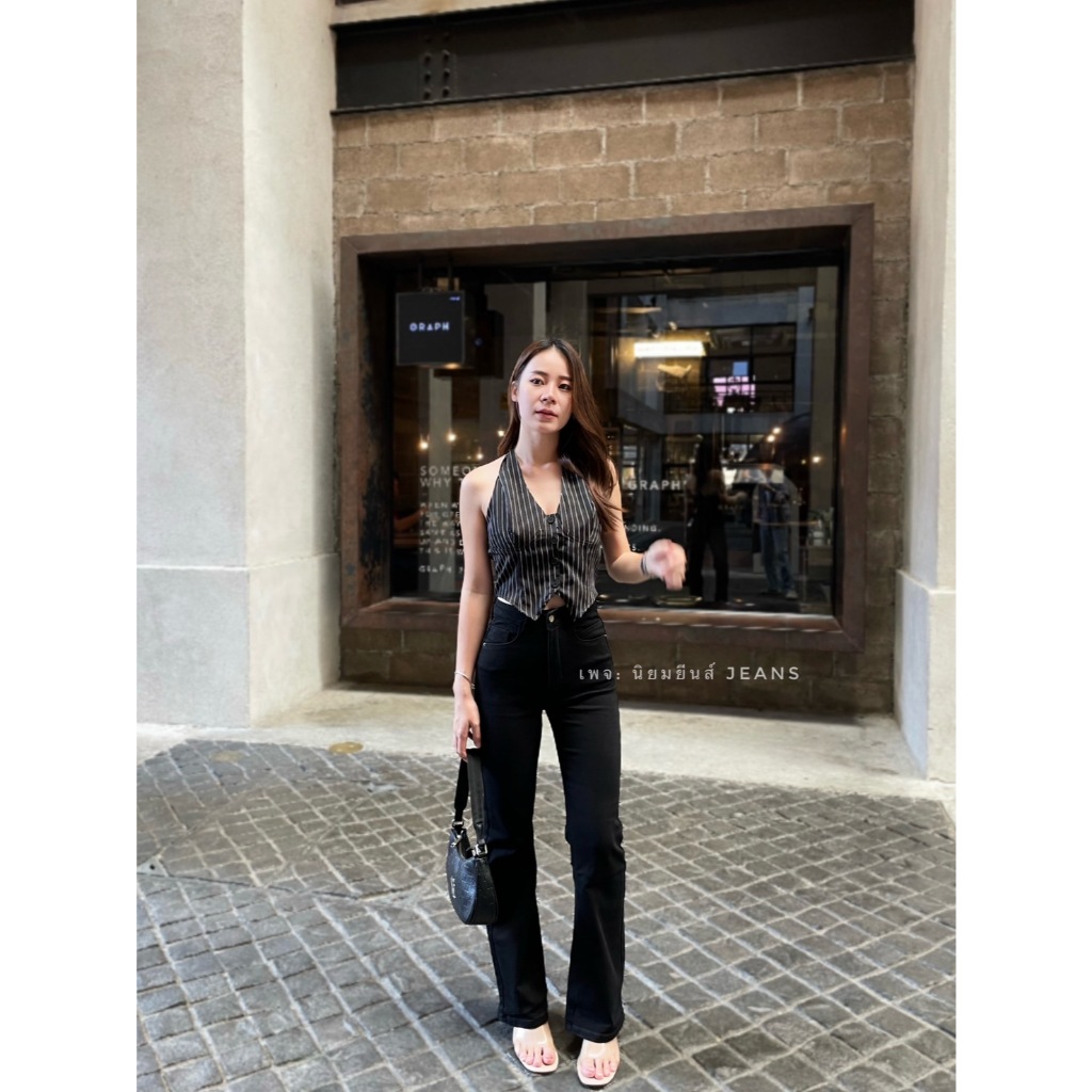 นิยมยีนส์ รุ่น BJ004-3 กางเกงยีนส์ผู้หญิง ทรงขาม้าดำ ผ้ายืดเอวสูง | Shopee Thailand