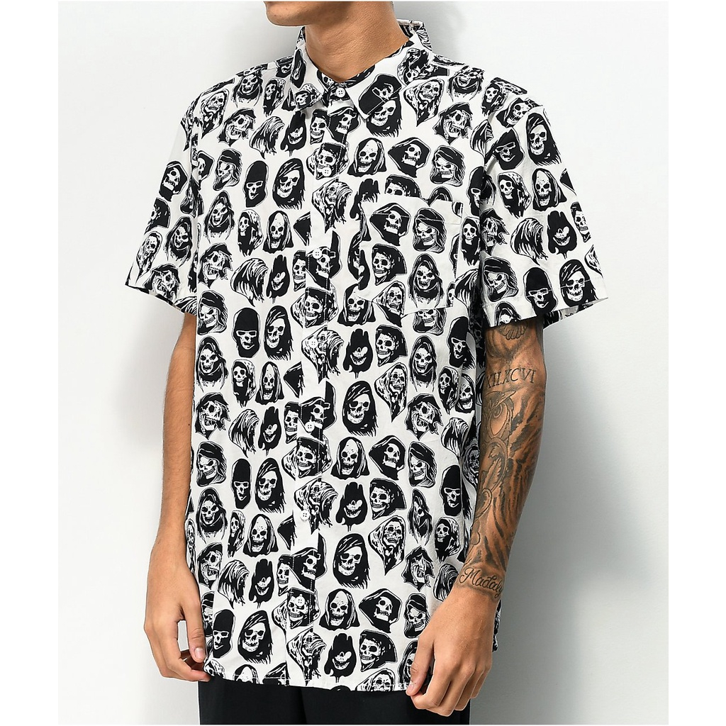 เสื้อเชิ๊ตแขนสั้น Broken Promises Reaper Guide Black White Short Shirt ...