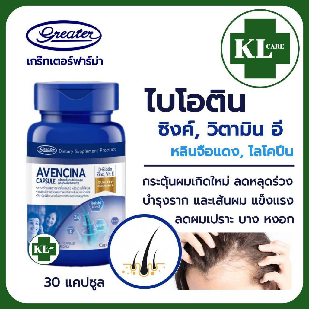 Biotin Zinc ใบโอติน ซิงค์ บำรุงเส้นผม แก้ผมร่วง AVENCINA 30 แคปซูล ...