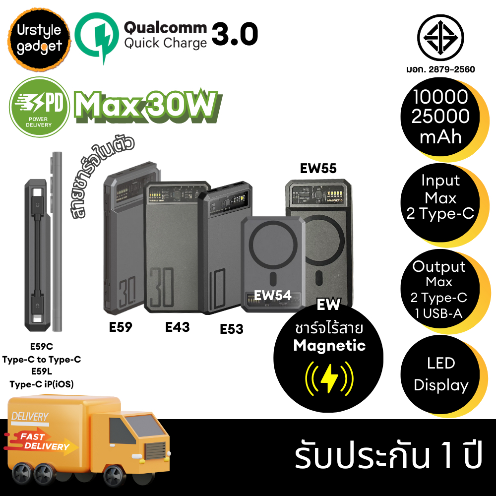 Eloop Orsen E43/ E53/ E59/ EW54/ EW55 แบตสำรองไร้สาย PowerBank Magnetic ...