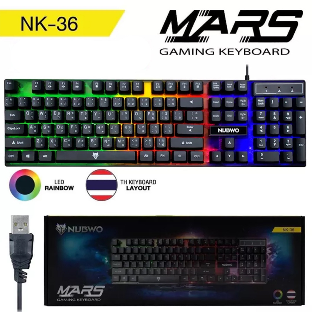 NUBWO NKM-623 ไฟทะลุตัวอักษร Keyboard+mouse combo set NKM623 / NKM-634 / NKM-635 ไฟไม่ทะลุตัว ...