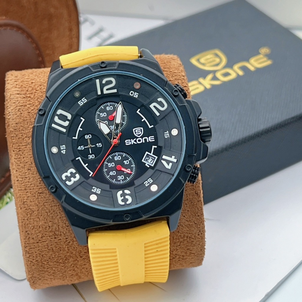 SKONE นาฬิกาข้อมือ สุดเท่ สายยางใส่ง่าย พร้อมบอกวันที่เข็มเรืองแสง ...