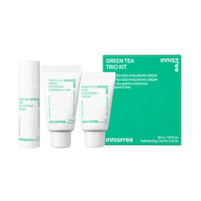 Innisfree Green Tea Trio Kit (Hyaluronic Cream 15ml, Hyaluronic Serum ...