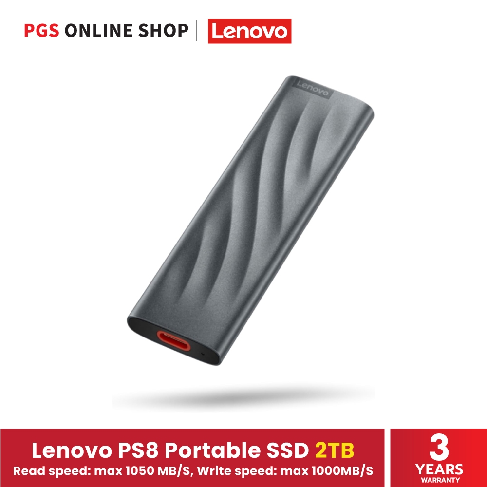 Lenovo PS8 Portable SSD (อุปกรณ์จัดเก็บข้อมูลแบบพกพา) R/W up to 1,000/1,050 MB/s, USB 3.2 Gen 2 ...