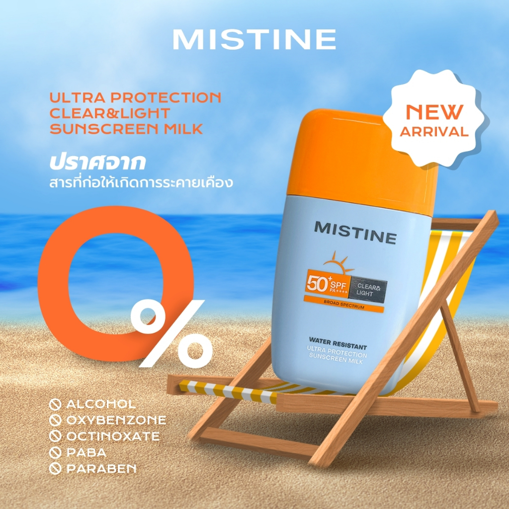 MISTINE 2024 New Version CLEAR&LIGHT SUNSCREEN MILK SPF50+ PA+++ 40ML กันแดดเนื้อบางเบา กันน้ำ ...