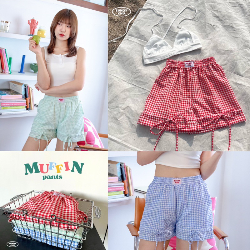 muffin pants 🍞 กางเกงขาสั้นลายสก๊อต | Shopee Thailand