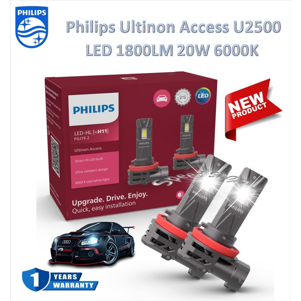 Philips หลอดไฟหน้ารถยนต์ LED Ultinon Access U2500 1800LM 6000K H11 รับ ...