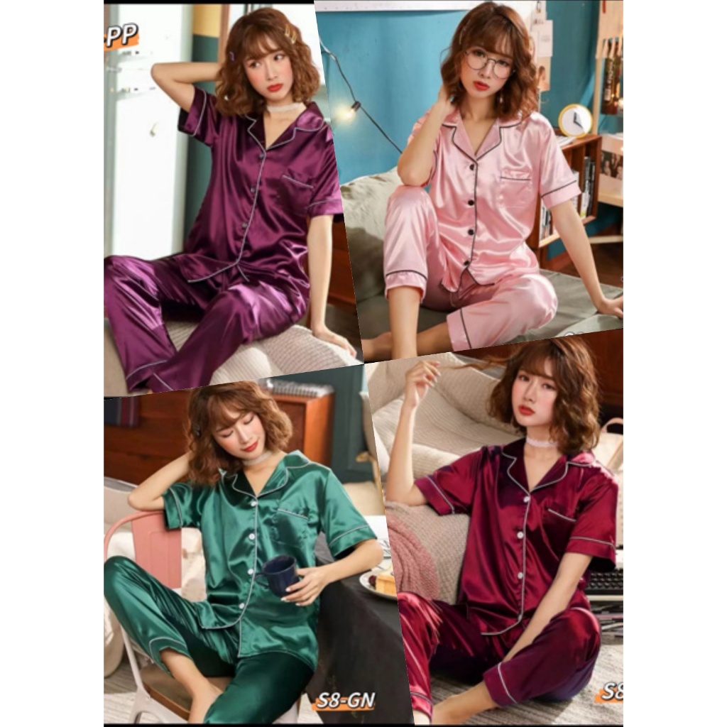 7colors ชุดนอนผู้หญิง ผ้าซาติน แขนสั้น ขาสั้น ใส่ง่าย ใส่สบาย ชุดนอนขาสั้น ผ้านิ่มเด้งๆ พร้อมส่ง ...