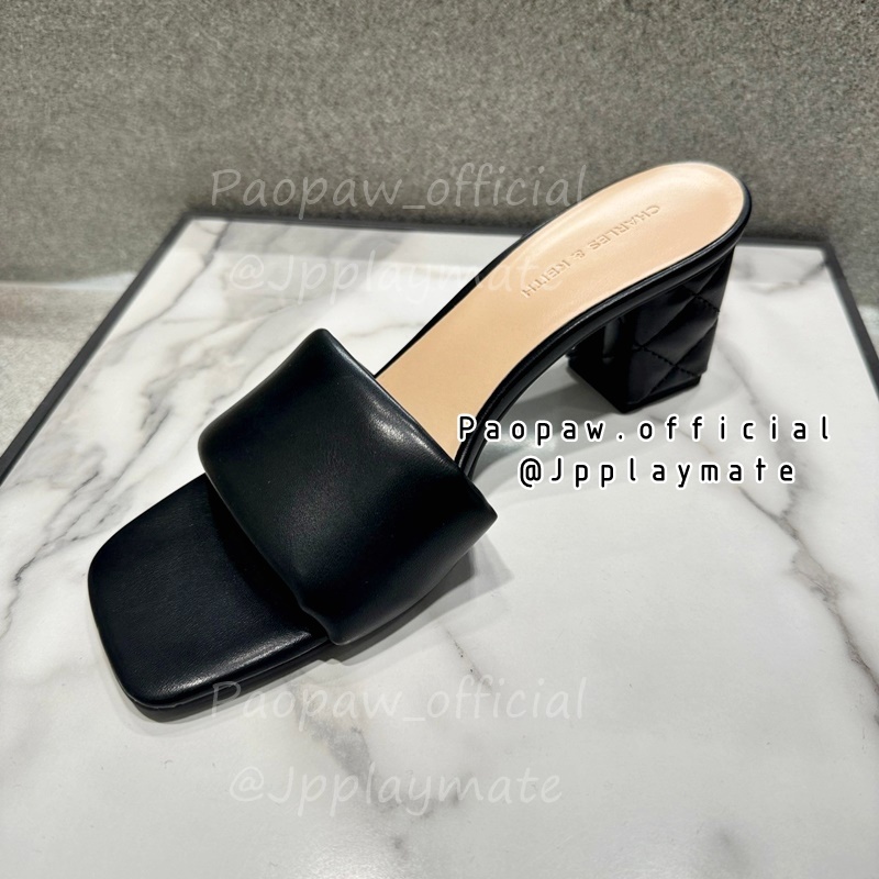 Charles & Keith รองเท้าส้นสูง รุ่น Puffy-Strap Quilted-Heel Mules : CK1 ...