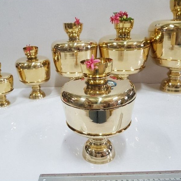 Brass byfa F1219 ขันน้ำมนต์ 6นิ้ว ขันมีฝา งานหล่อ สี่ชิ้น ขัน พาน ฝา ...