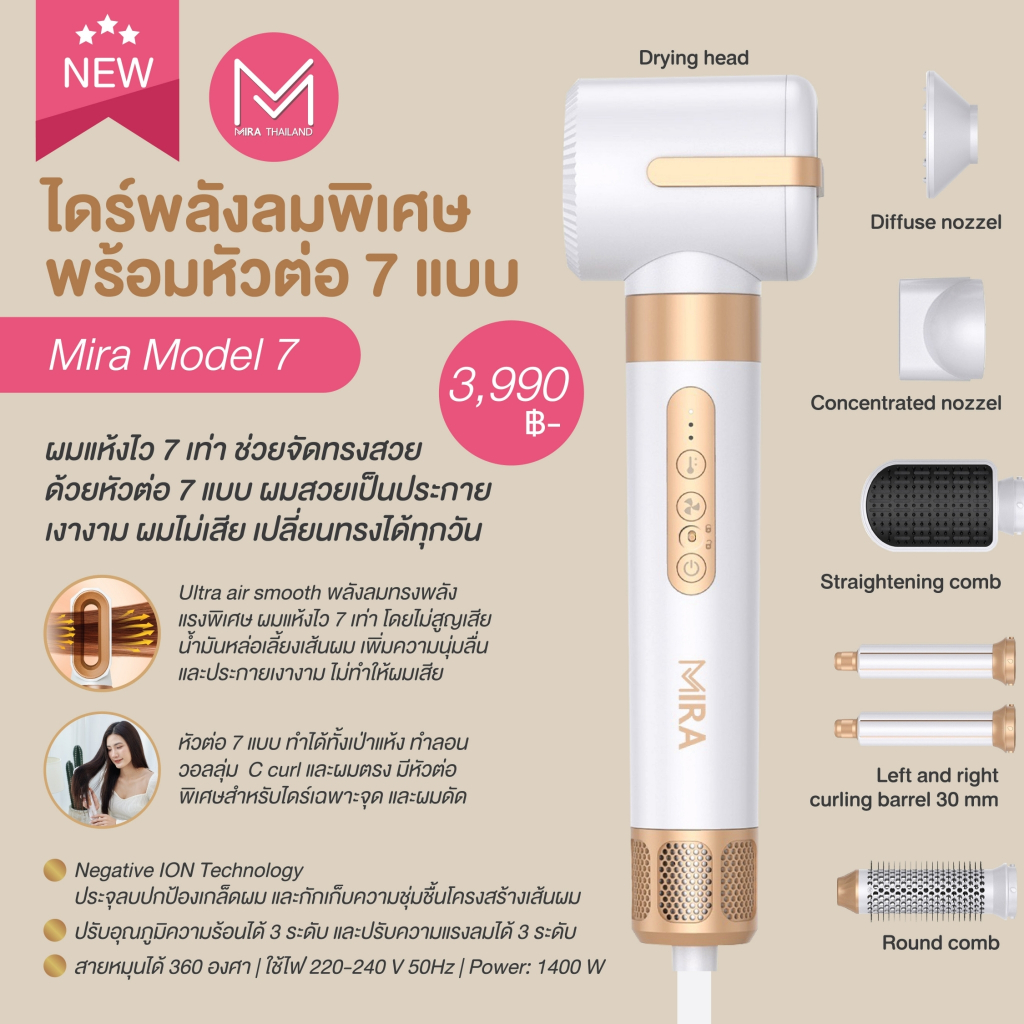 [ ลด 10% โค้ด 10DDT67 ] Model 7 Multi Functional Brush ไดร์เป่า + ม้วนผม เปลี่ยนหัวได้ถึง 7 แบบ ...