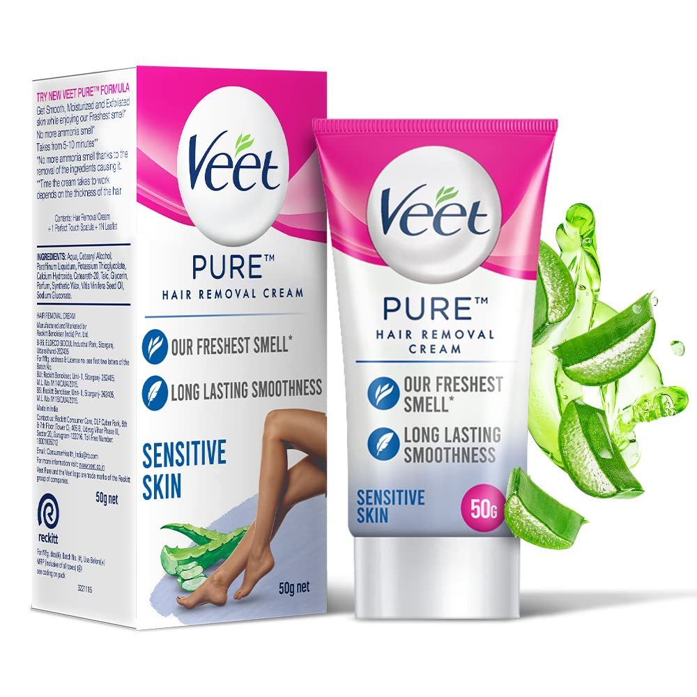 Veet Pure Cream ขนาด 50G ครีมหลอดสีฟ้า (Blue) สูตรผิวบอบบาง | Shopee ...