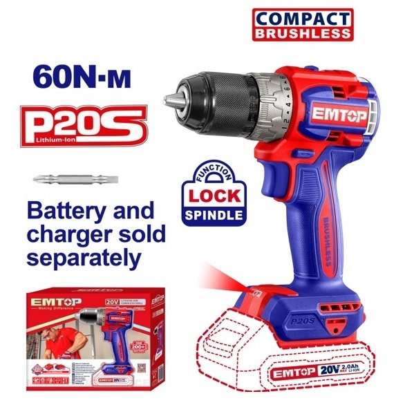 EMTOP สว่านกระแทก ไร้สาย 1/2 นิ้ว (13 มม.) 20 โวลท์ ปรับแรงบิดได้ รุ่น ...