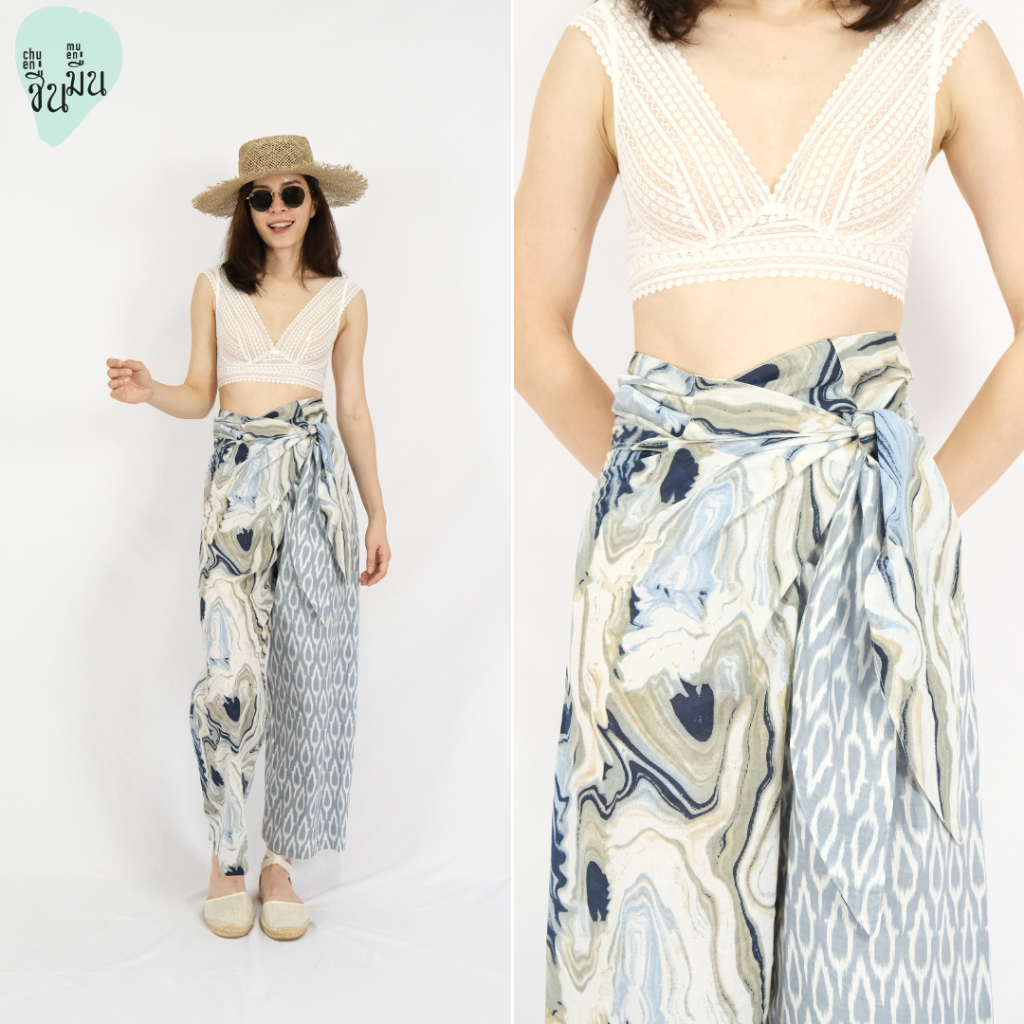 กางเกงขายาว Wrap Pants two colors made by indian cotton กางเกงเลผูกข้าง ...