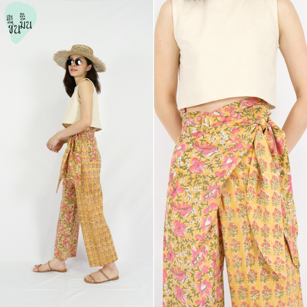 กางเกงขายาว Wrap Pants two colors made by indian cotton กางเกงเลผูกข้าง ...