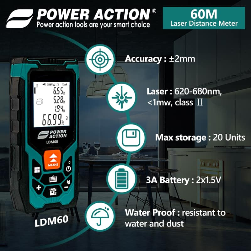 POWER ACTION เครื่องวัดระยะเลเซอร์ รุ่น LDM60 | Shopee Thailand