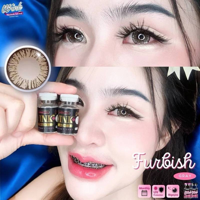 'บิ๊กอายลายฮิต 'สายตาปกติ คอนแทคเลนส์ ตาแบ๊ว หวานละมุน Lovelylens รุ่น moshi Gray-Brown แถมตลับ ...