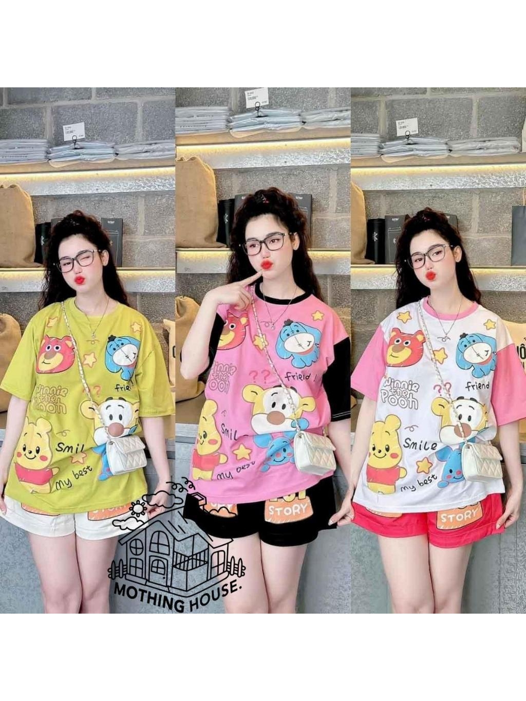 S189-ชุดเซ็ท2ชิ้นแขนสั้น พิมพ์ลายน้องหมีการ์ตูน | Shopee Thailand