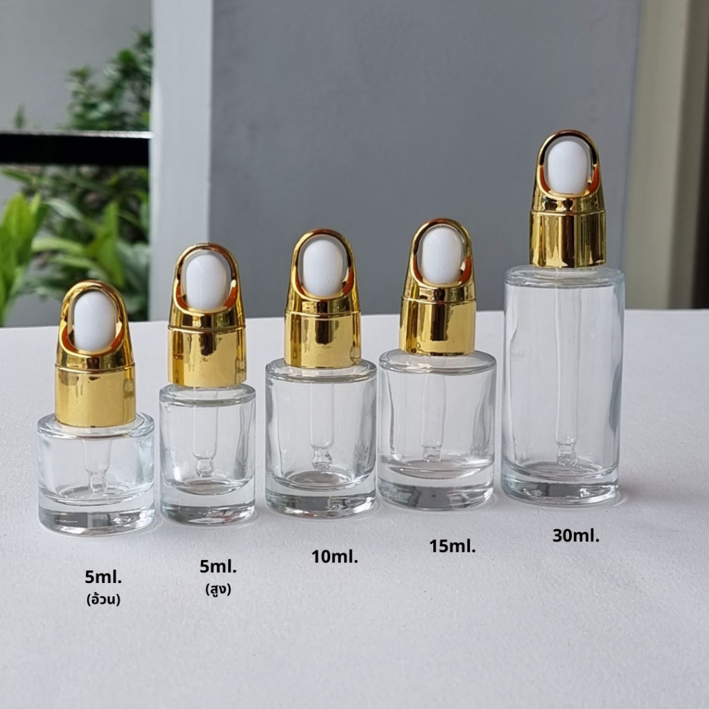 ขวดแก้วพร้อมดรอปเปอร์(ฝาระฆังทอง)ขนาด 5ml 10ml 15ml 30ml หัวบีบหยด ใส่เซรั่ม เอสเซ้นต์ น้ำหอม ...