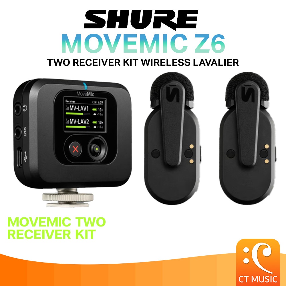 Shure MoveMic Two Receiver Kit Wireless Lavalier Microphone MV Two Move ...
