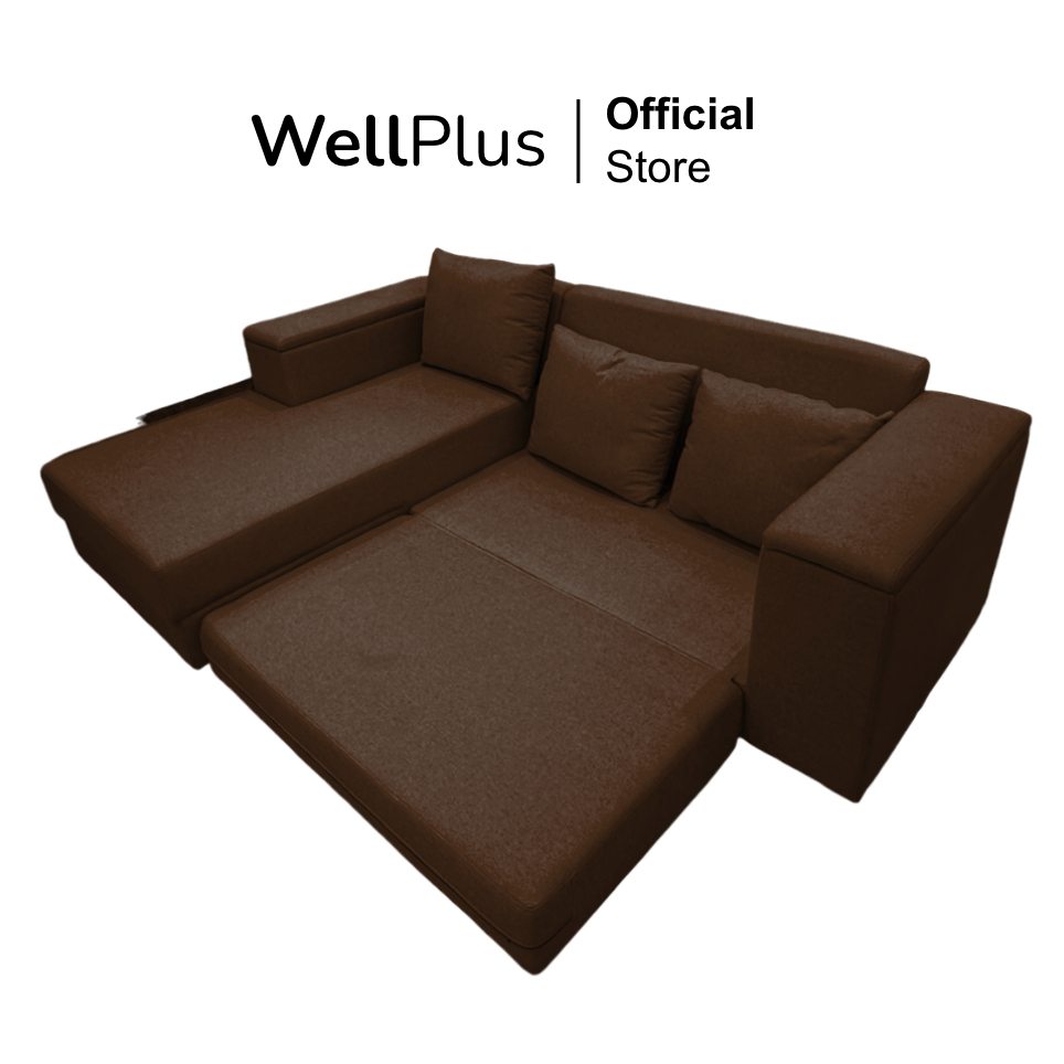 Wellplus โซฟาผ้าปรับนอน L-shape โซฟาปรับนอน 3 ที่นั่ง รุ่น ปรับขนาดได้ นอนสบาย แถมฟรีหมอน 3 ใบ ...